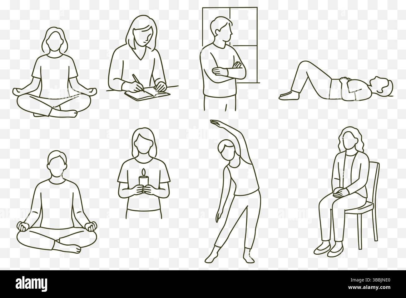 . Minimalist Wellness & Self-Care Line Art Set – Meditation, Journaling ...