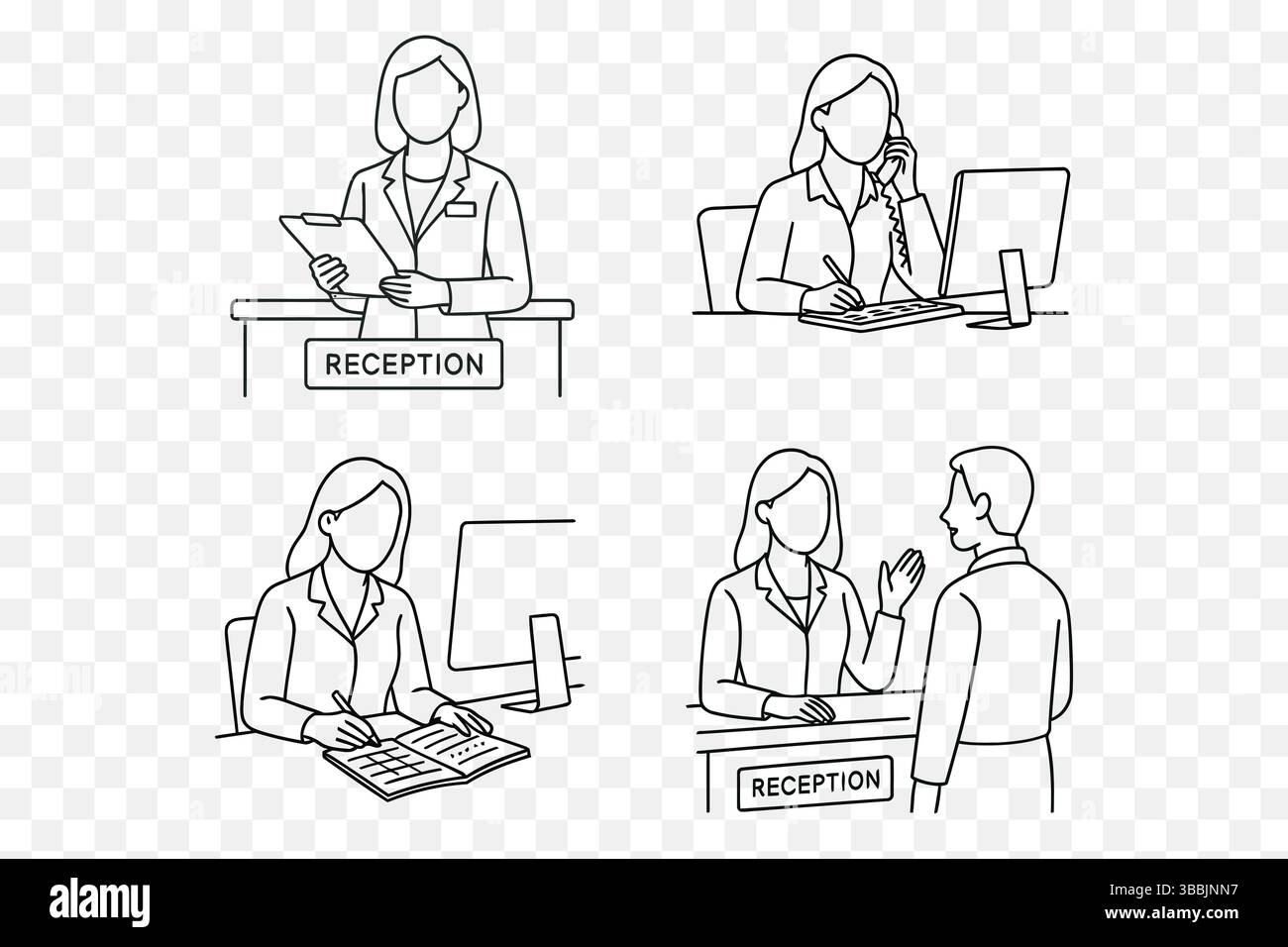. Female Receptionist Vector Line Art – Customer Service & Office Desk ...