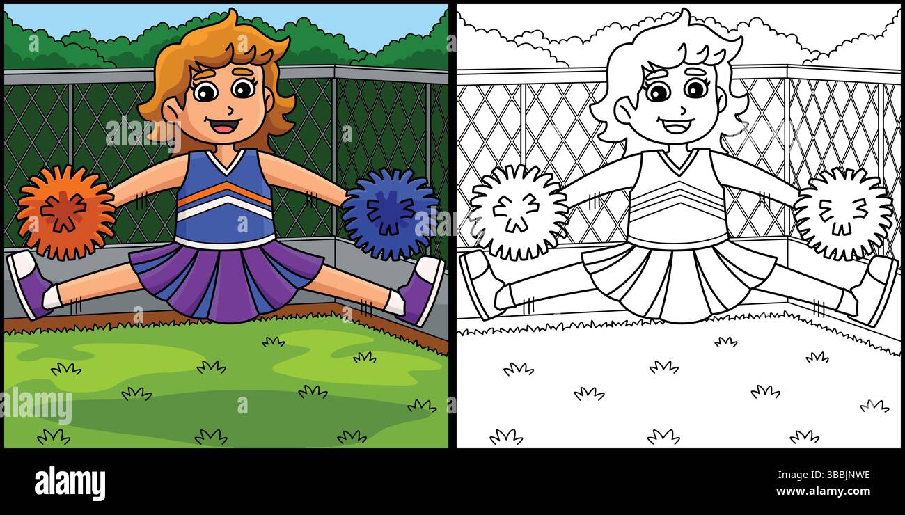 Female Cheerleader Toe Touch Jump Illustration Stock Vector Image & Art ...