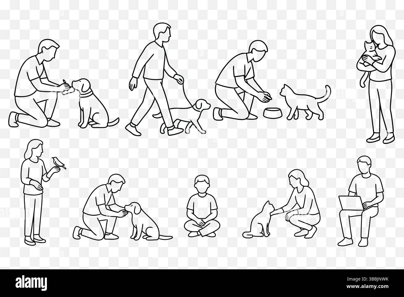 Minimalist Line Art Set of Pet Care and Animal Bonding – Dogs, Cats ...