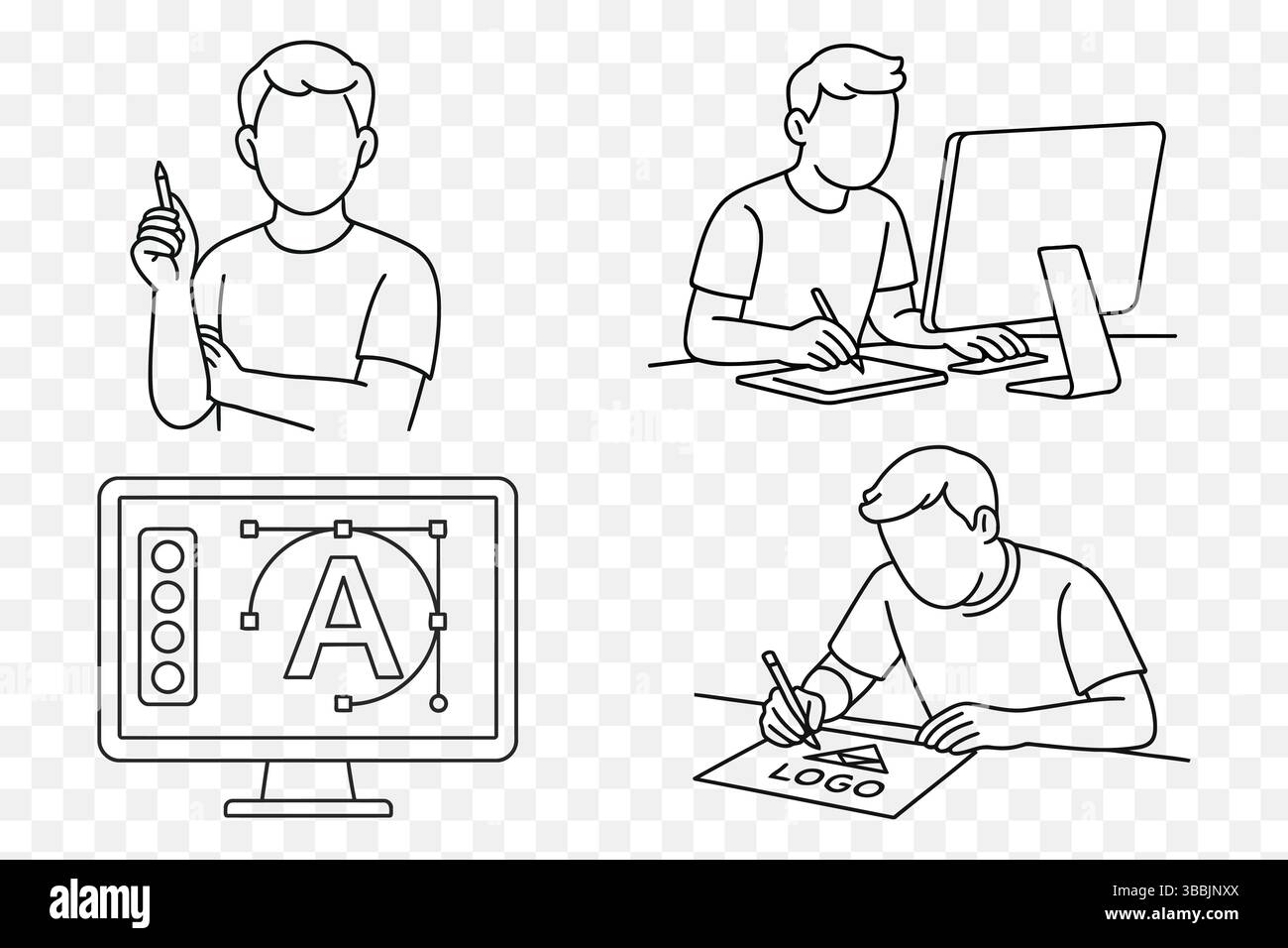 Graphic Designer Vector Line Art – Logo Creation & Digital Design Stock ...