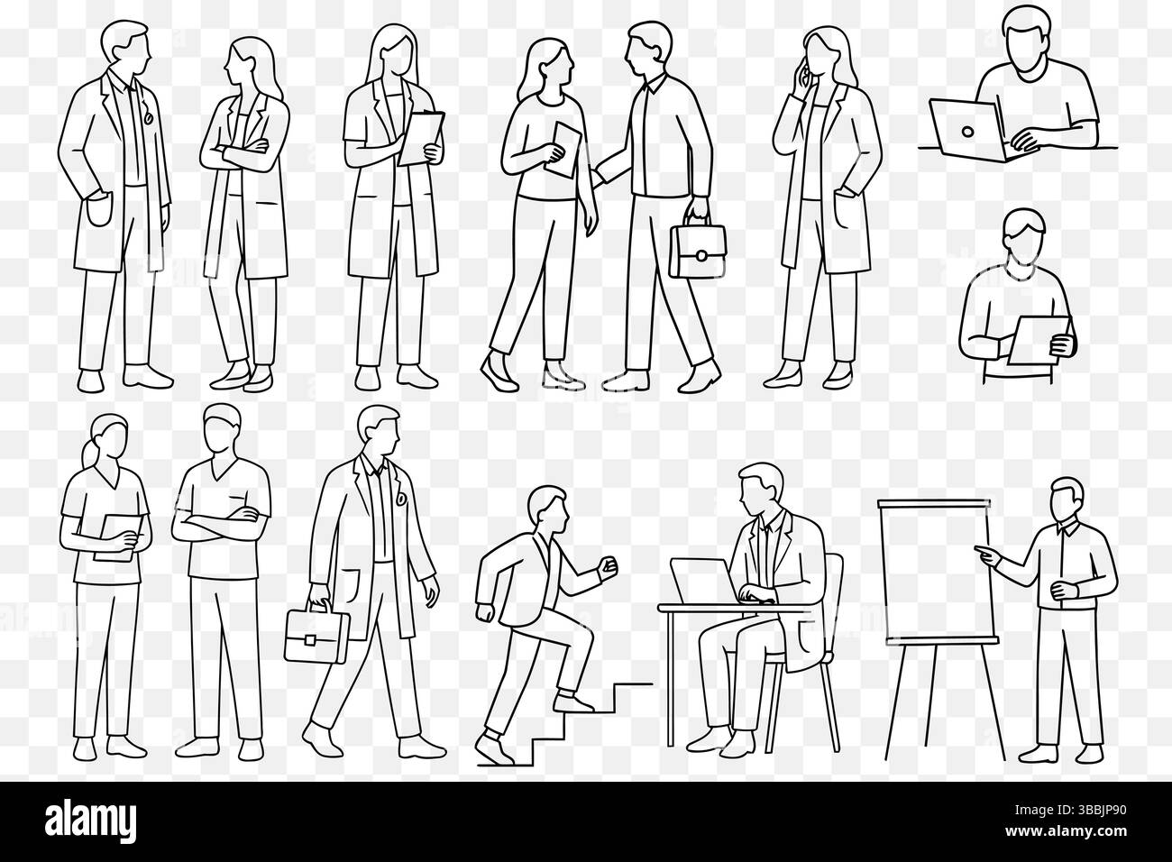 Minimalist Line Art Set of Doctors, Healthcare Staff, and Business ...