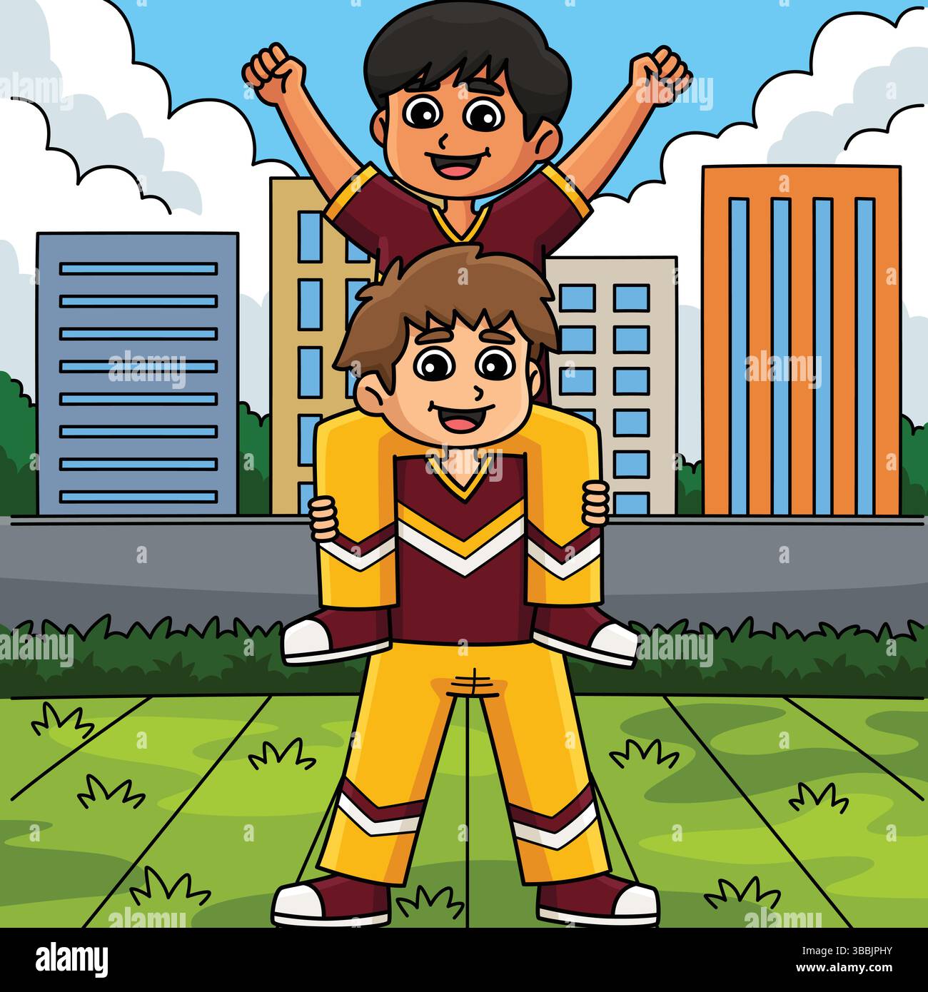 Male Cheerleader Shoulder Sit Colored Cartoon Stock Vector Image & Art ...