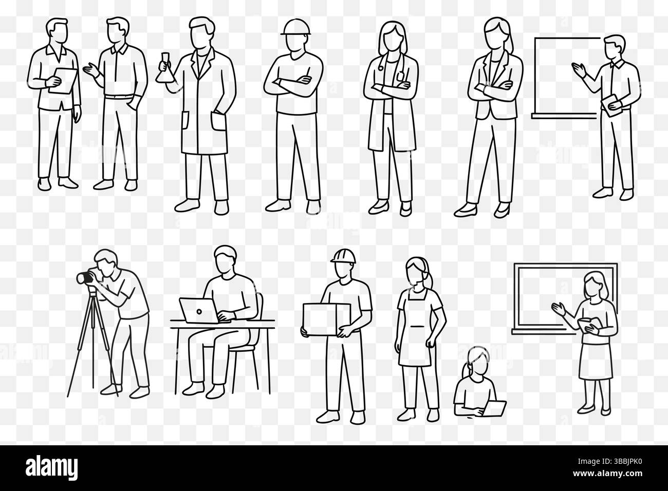 Minimalist Line Art Set of Diverse Professions – Doctor, Teacher ...