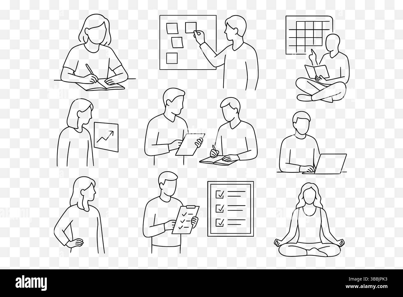 Minimalist Line Art Illustrations of Productivity, Planning, and Work ...