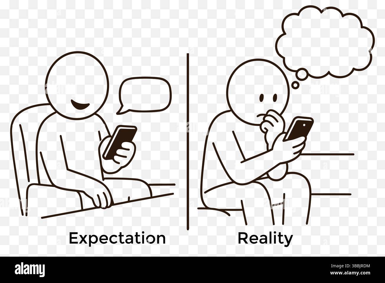 Expectation vs Reality Comic – Minimalist Line Art of Phone Messaging ...