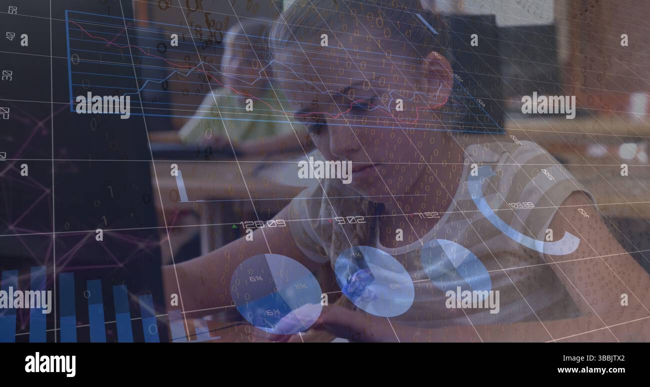 Image of financial graphs over caucasian boy using computer Stock Photo ...