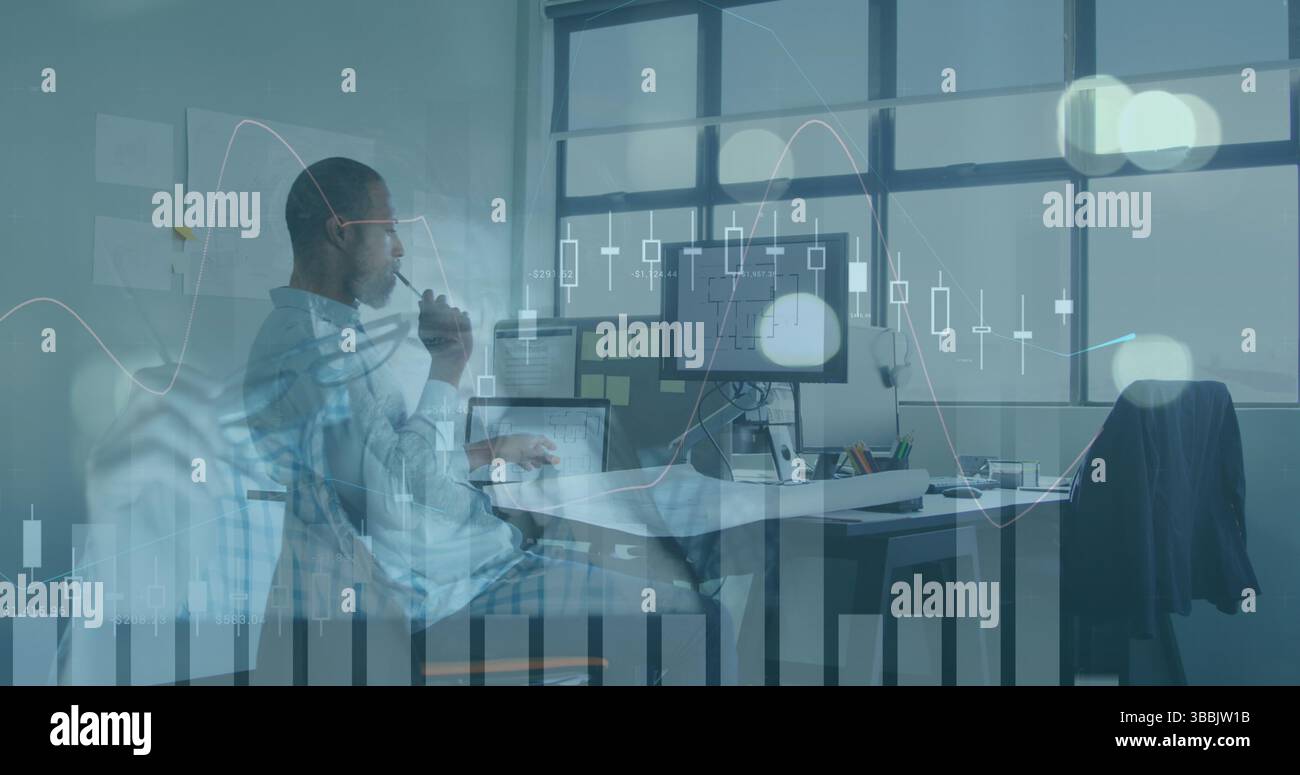 Image of financial data processing over african american man Stock ...