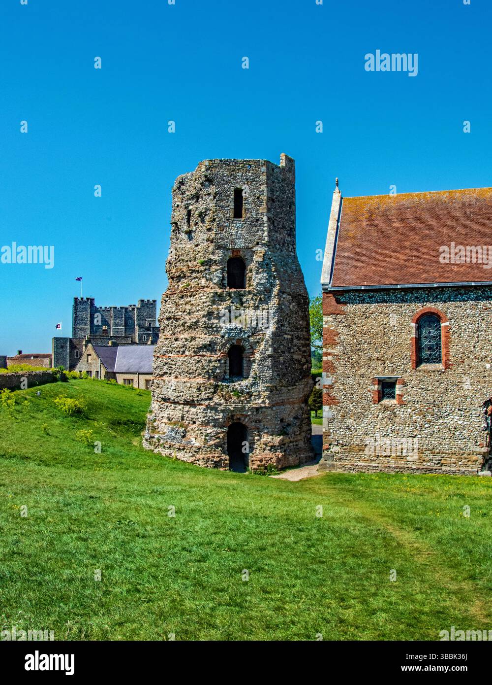 The Roman Lighthouse and St Mary-in-Castro church at Dover Castle ...