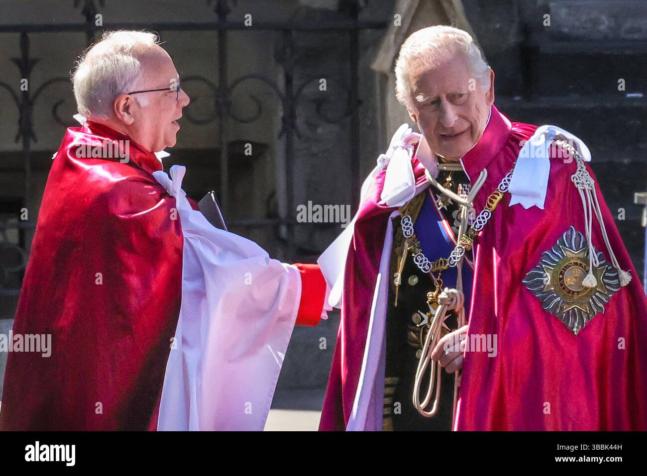 London, UK. 16th May, 2025. King Charles III arrives in the crimson ...