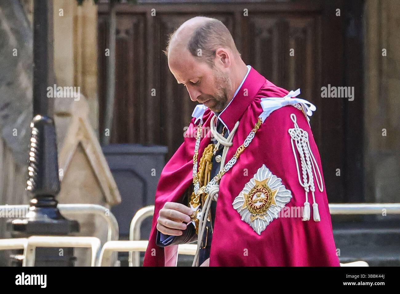 London, UK. 16th May, 2025. Prince William arrives in the crimson robe ...