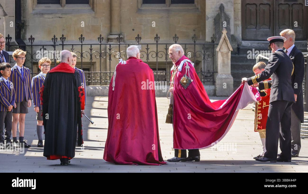 London, UK. 16th May, 2025. King Charles III arrives in the crimson ...
