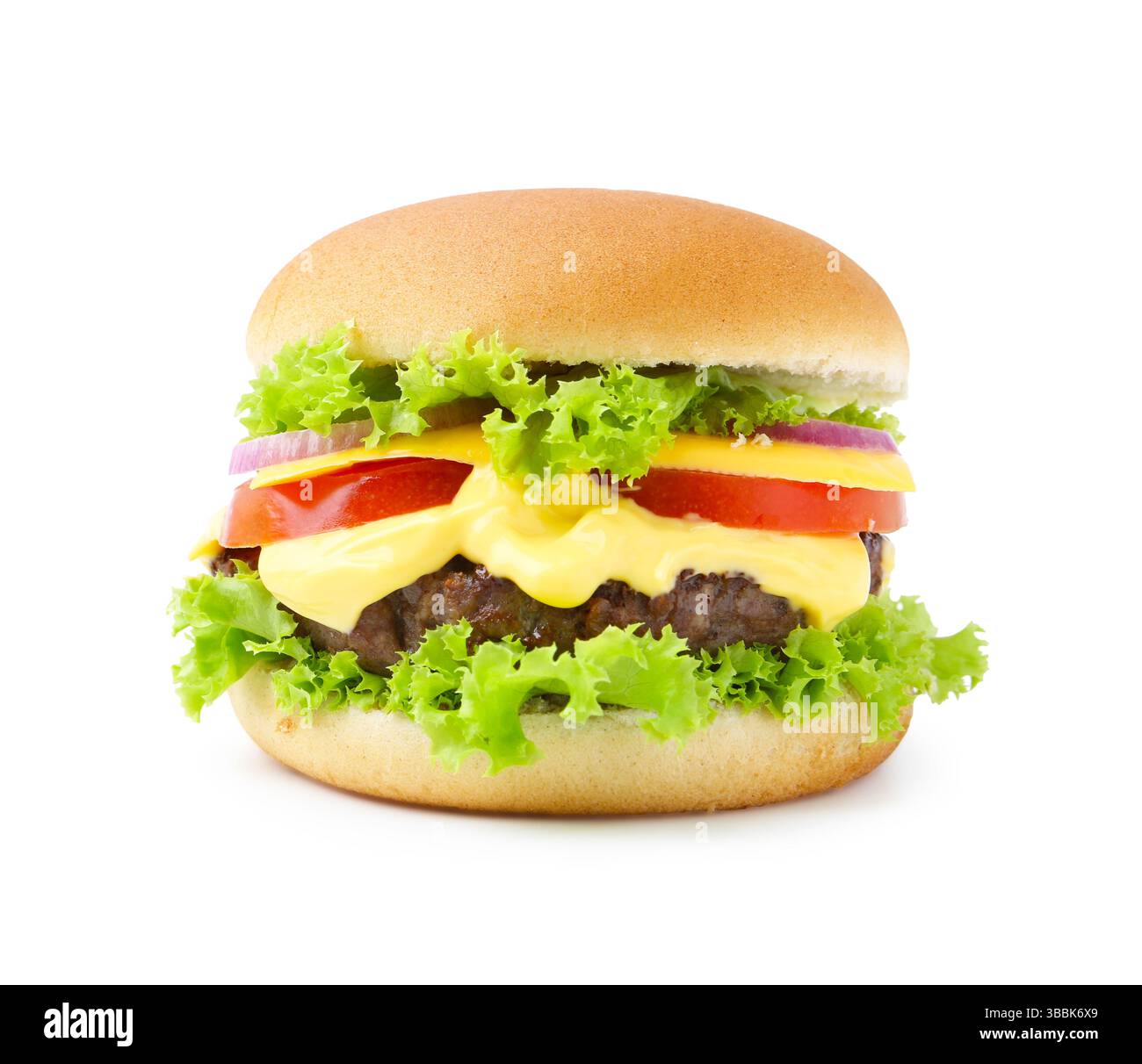 One cheeseburger with tasty patty isolated on white Stock Photo - Alamy