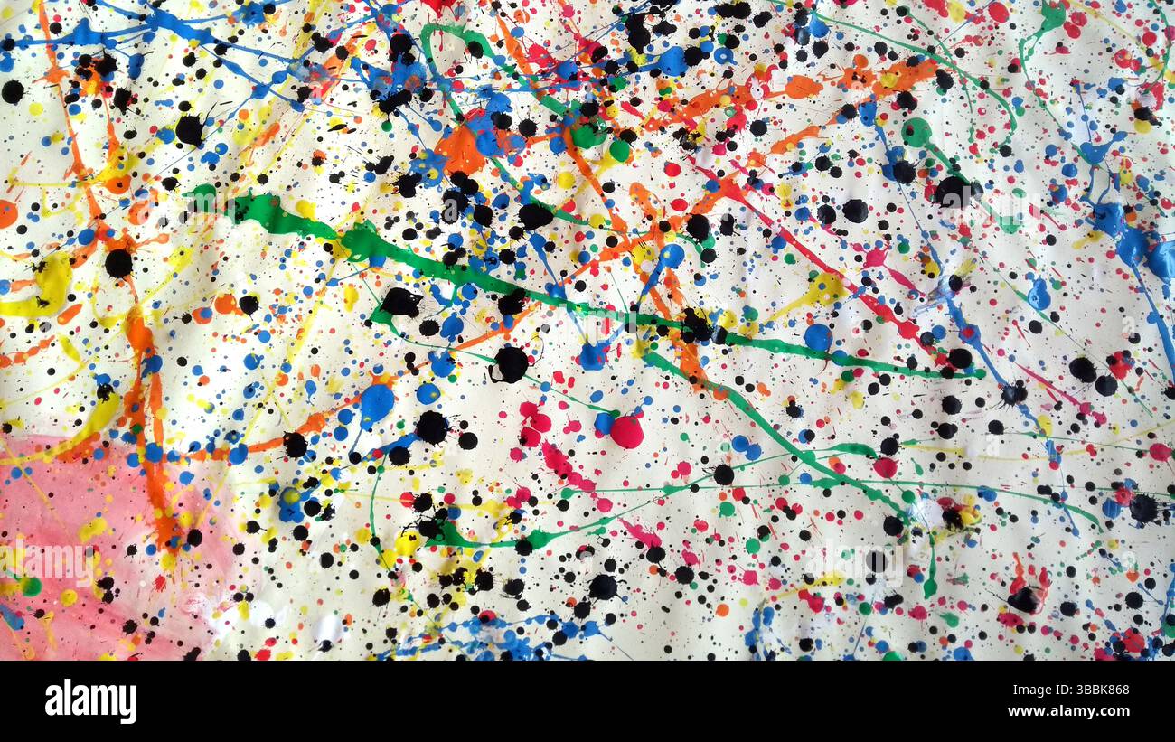 Expansive abstract artwork covered in chaotic multicolor paint ...