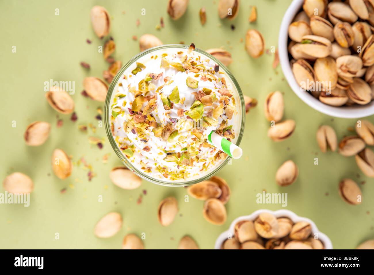 Pistachio milkshake, healthy diet protein cocktail, non-dairy whipped ...