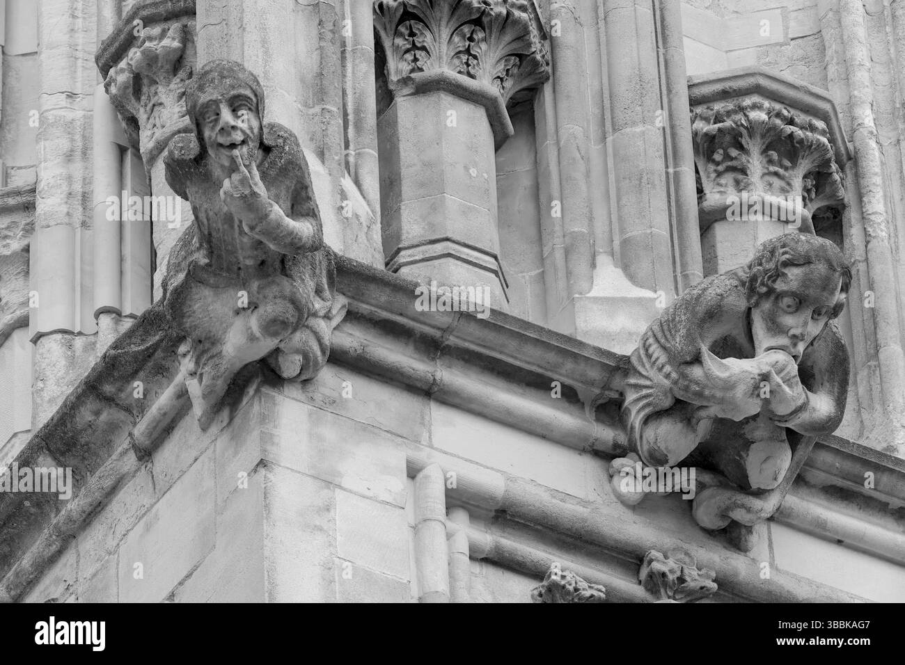 Architectural detail of Gothic gargoyles with amusing expressions on ...