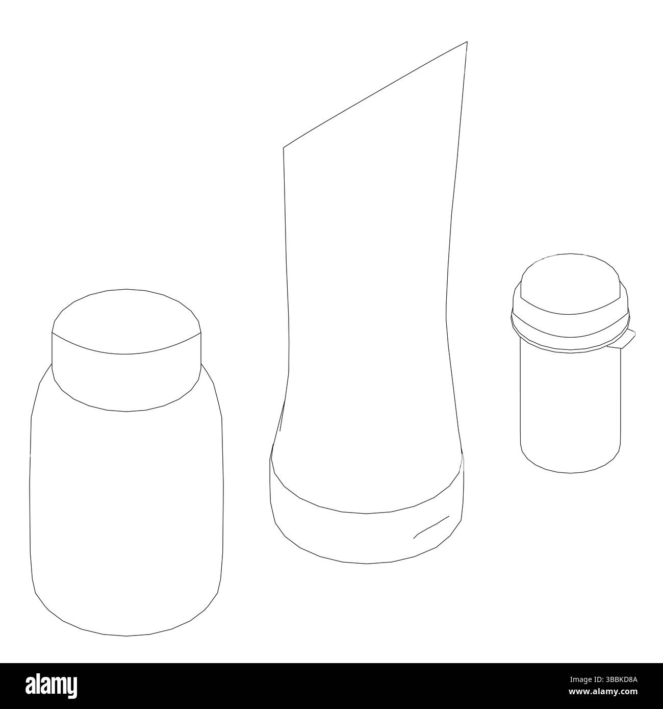 Three bottles of different sizes are shown in a white background. The ...