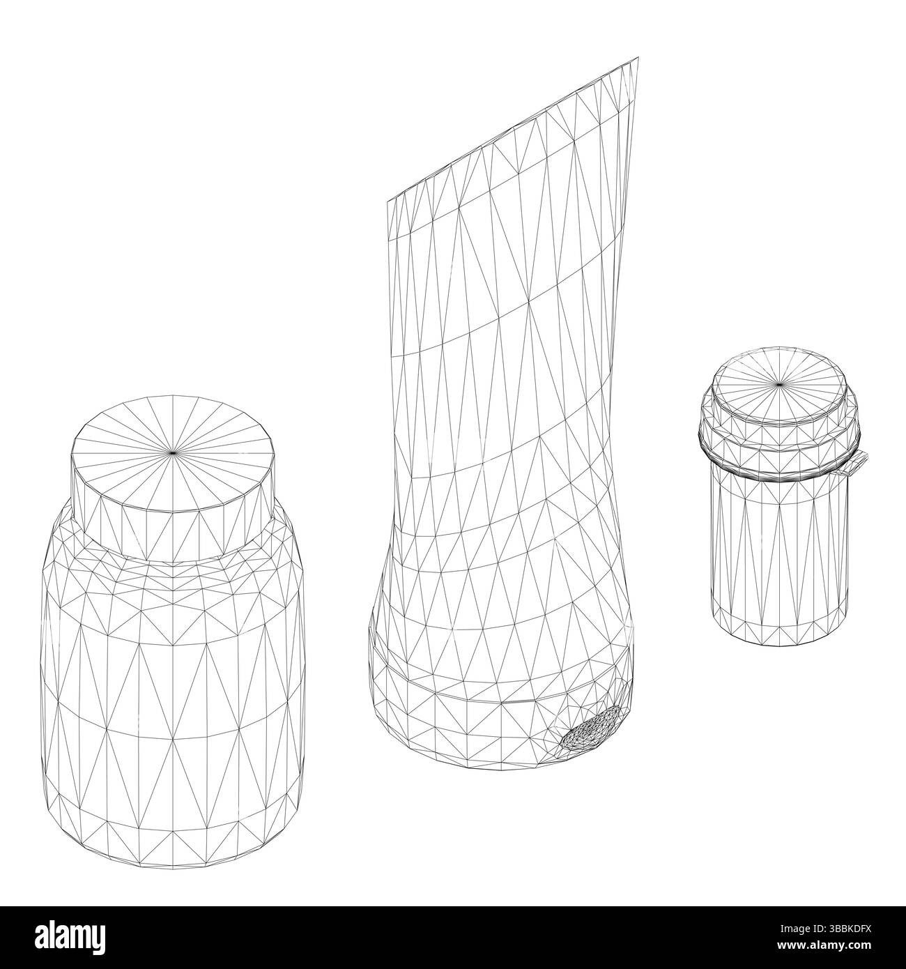 Three bottles of different sizes are shown in a white background. The ...