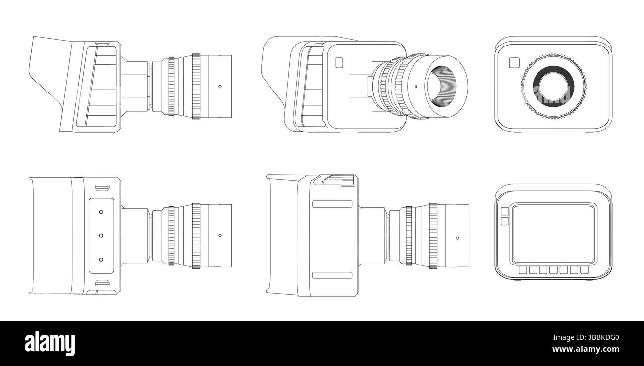 A camera lens is shown in various stages of assembly. The image is a ...