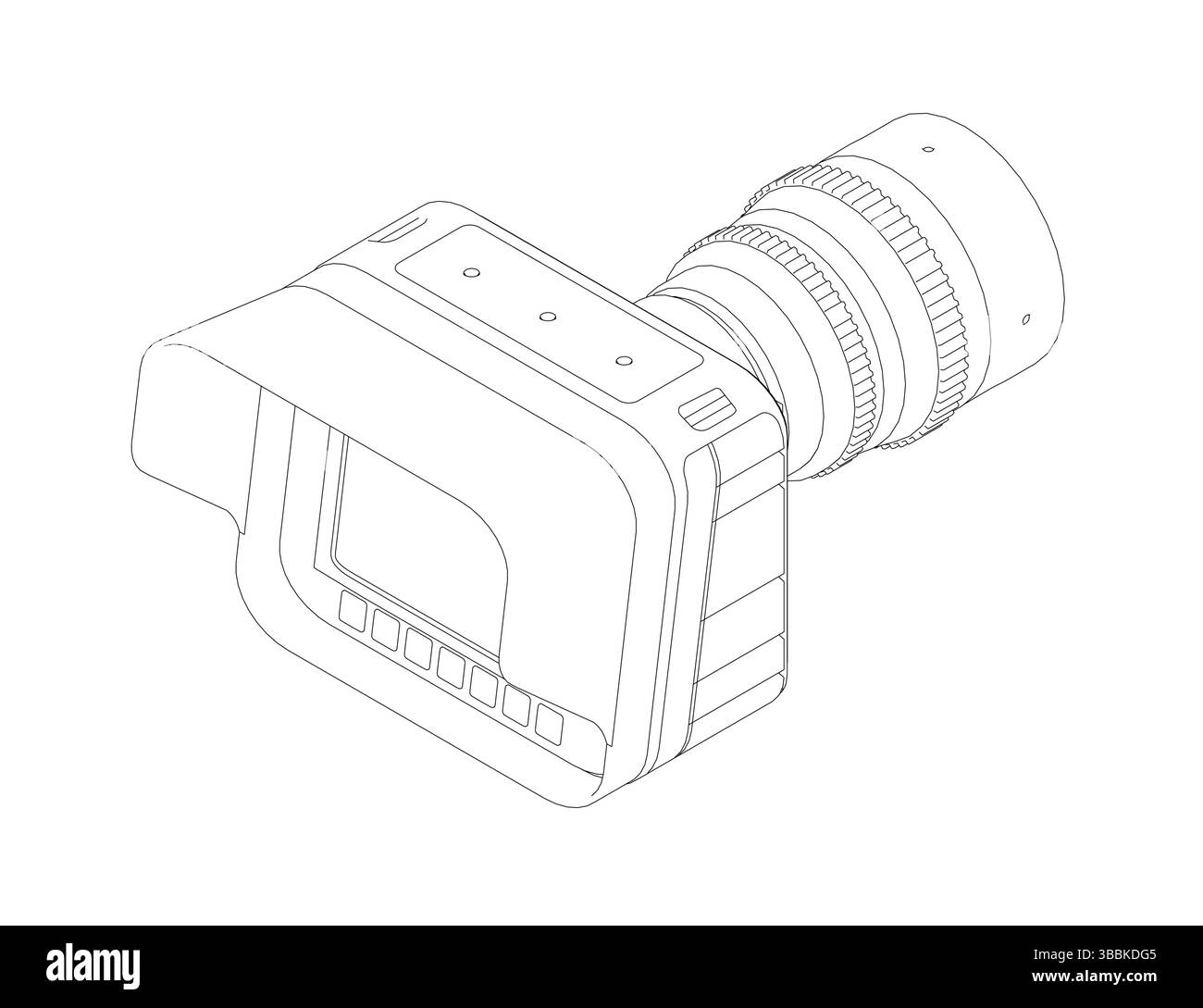 A camera with a screen on the front. The camera is black and white. The ...