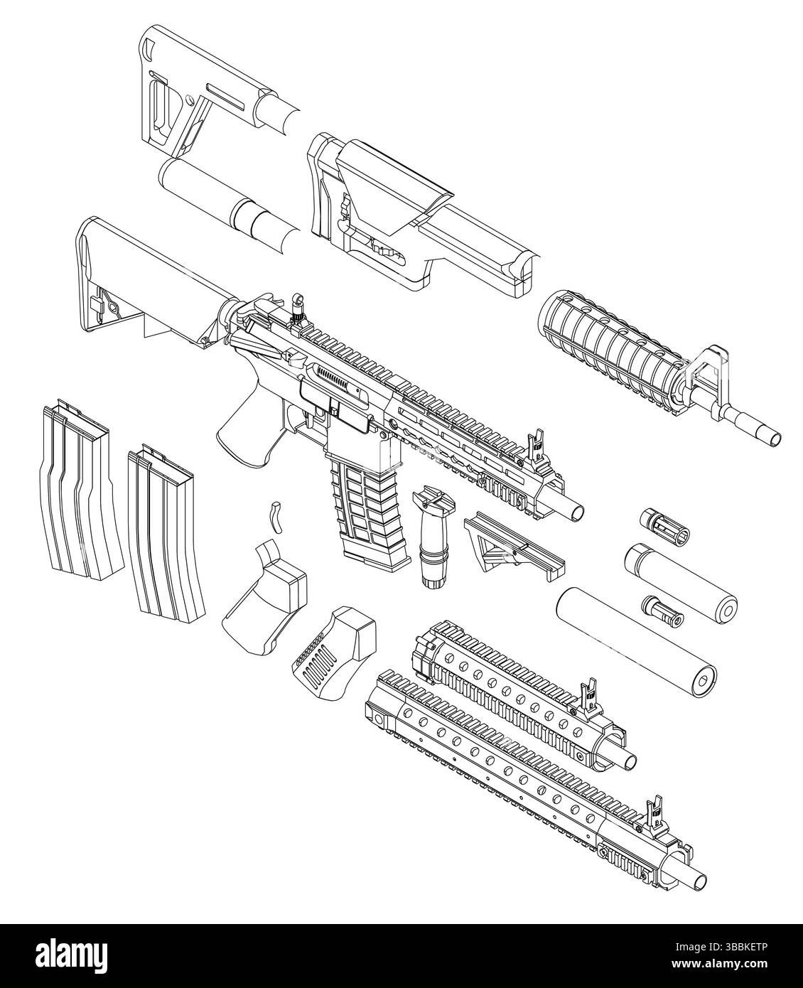 A close up of a gun with the barrel removed. The gun is a rifle with a ...