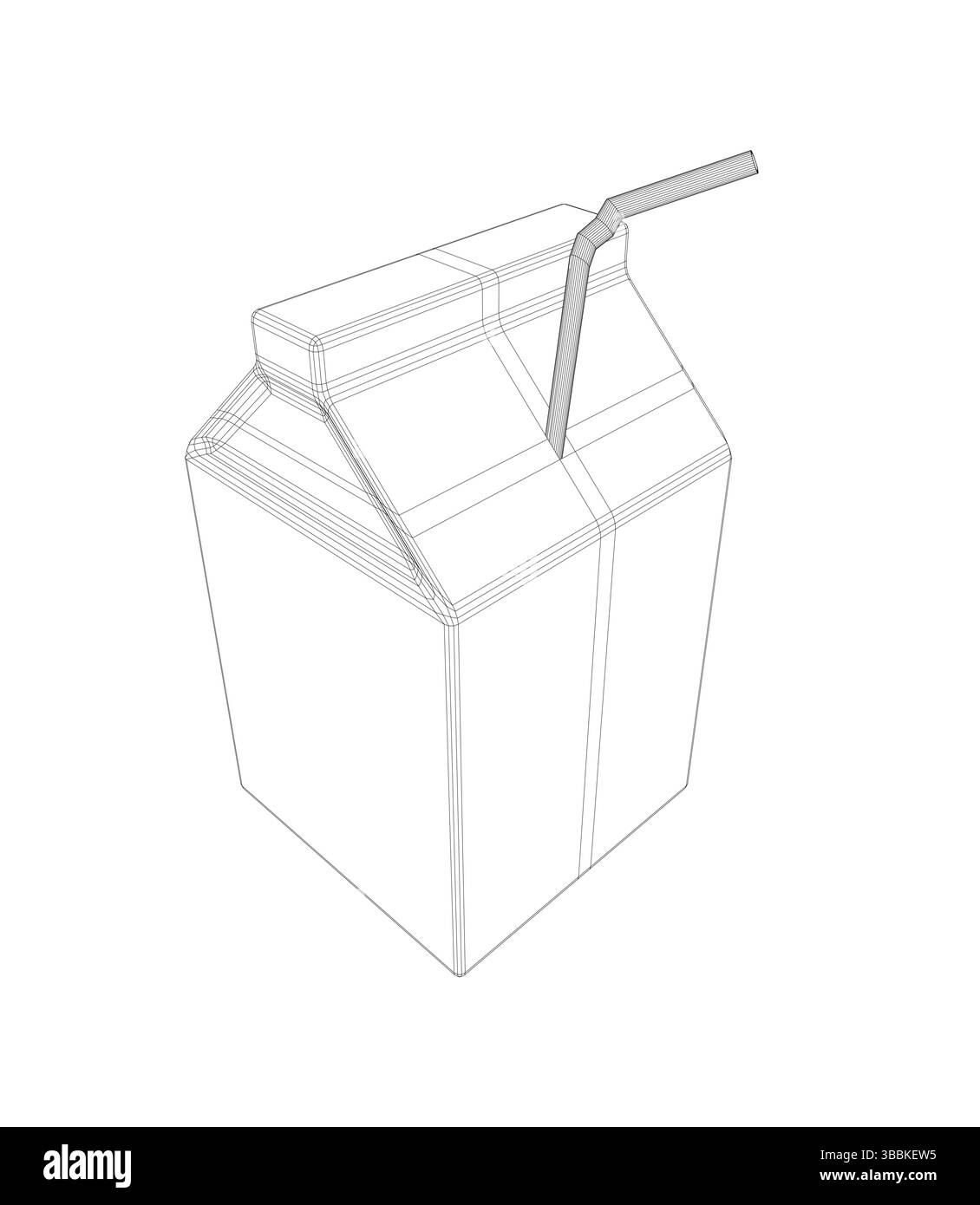 A carton of milk with a straw sticking out of it. The straw is attached ...