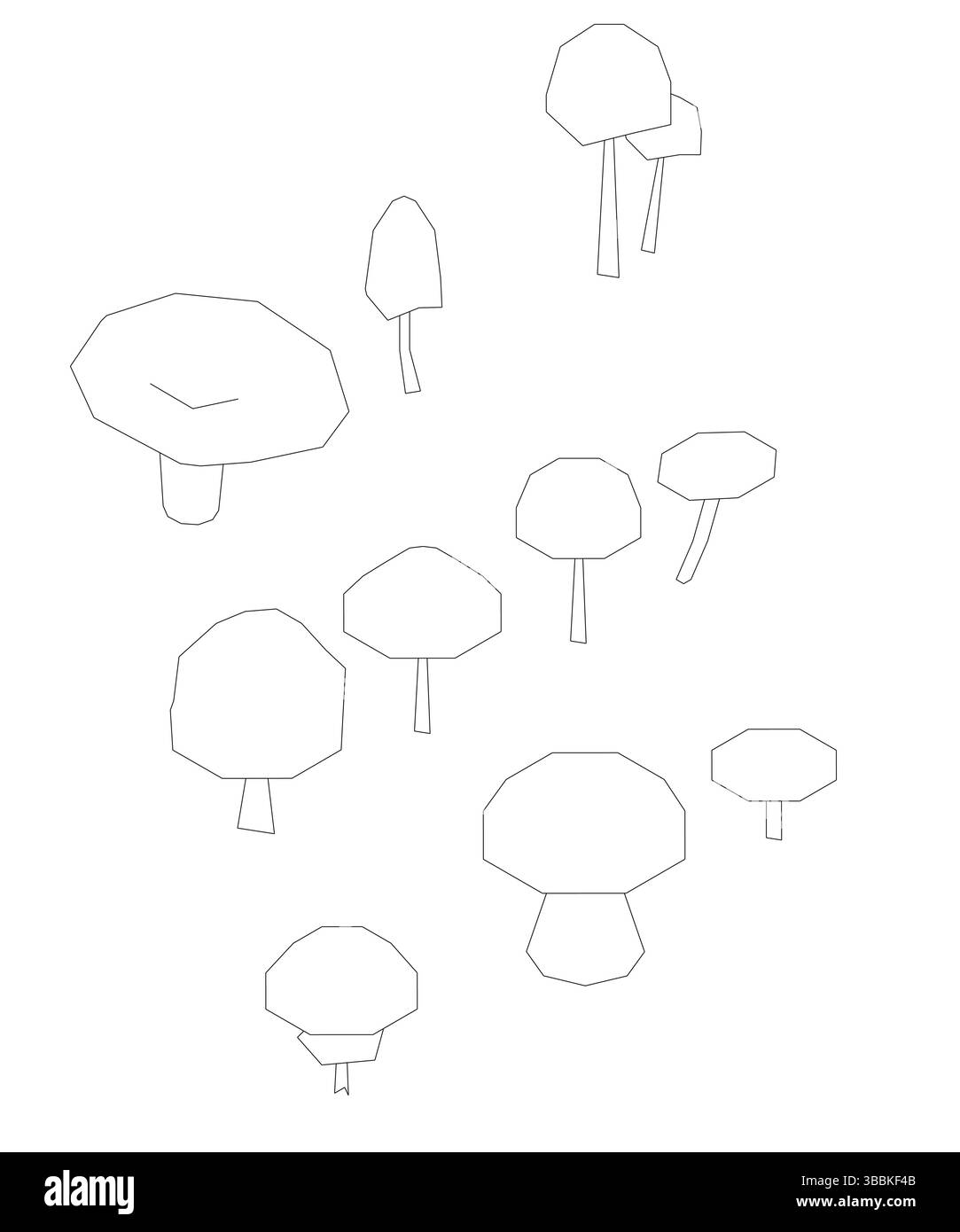 A drawing of Mushrooms in various shapes and sizes. The Mushrooms are ...