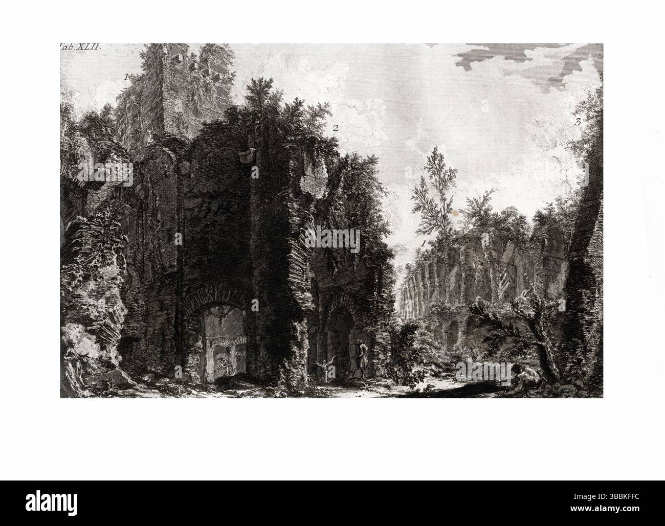 Engraving of ancient Roman ruins from the House and Baths of Sallust by ...