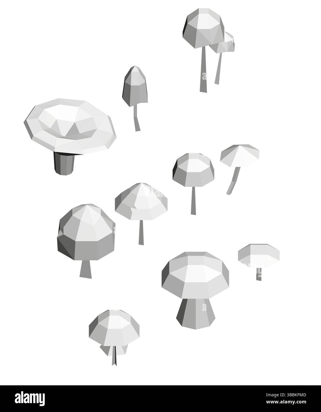 A bunch of mushrooms are shown in a white background. The mushrooms are ...