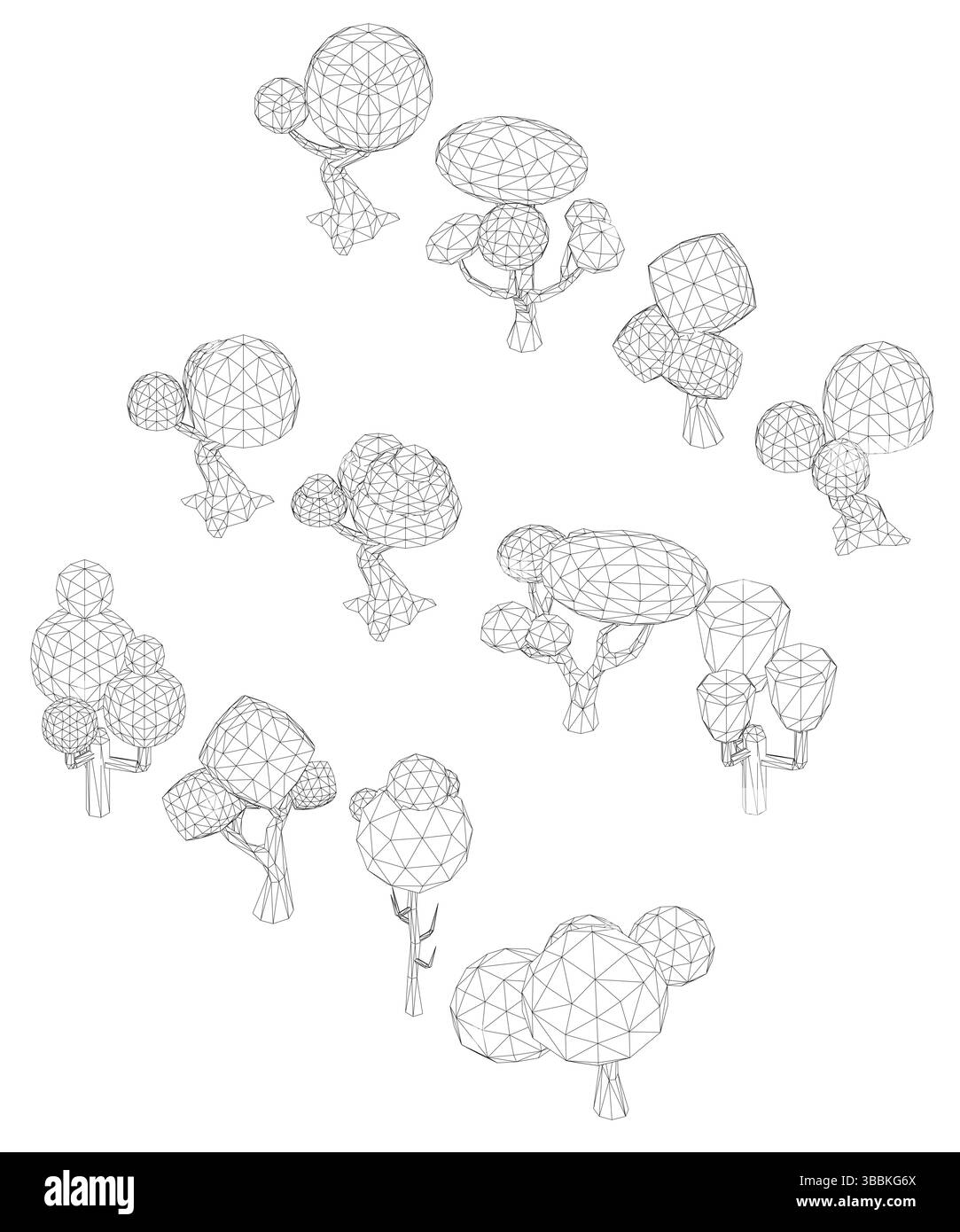 A series of trees with balloons hanging from them. The balloons are ...