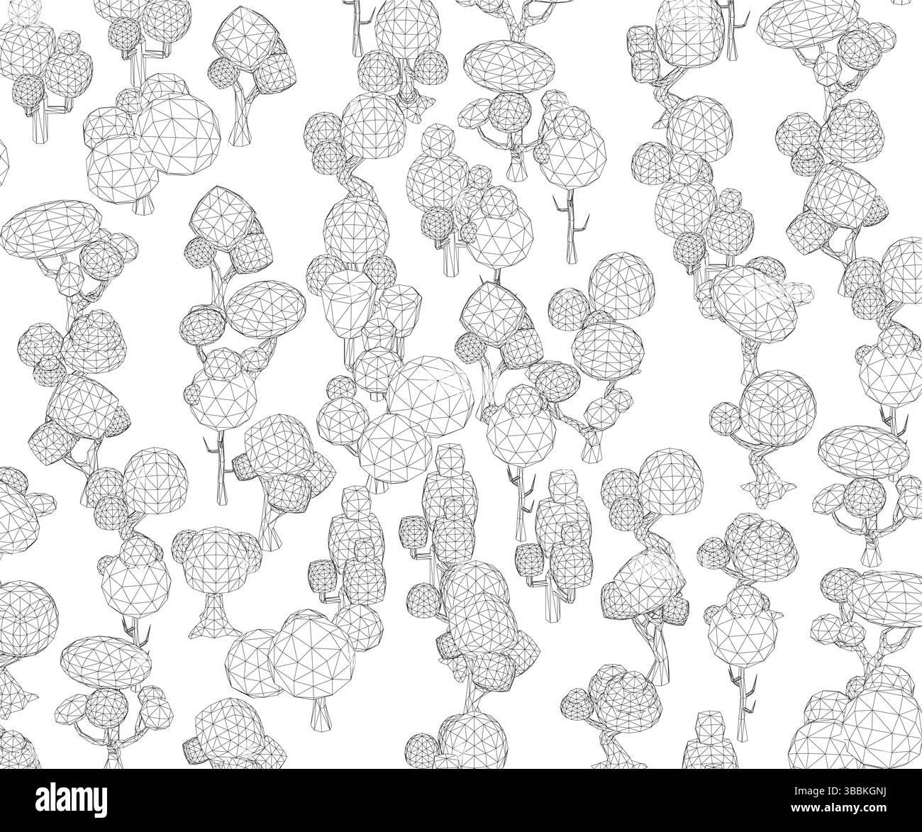 A black and white image of trees with a white background. The trees are ...