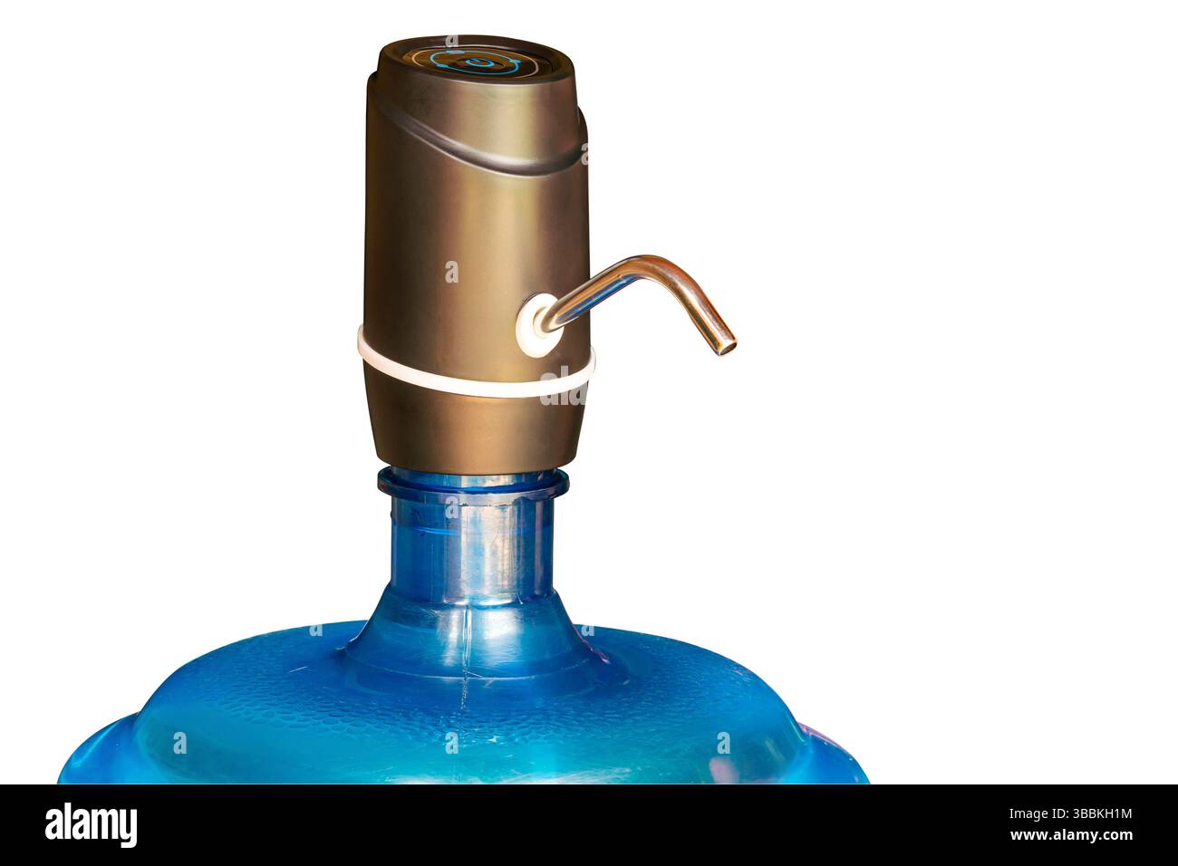 Mini electric water pump mounting on a big gallon bottle isolated on ...