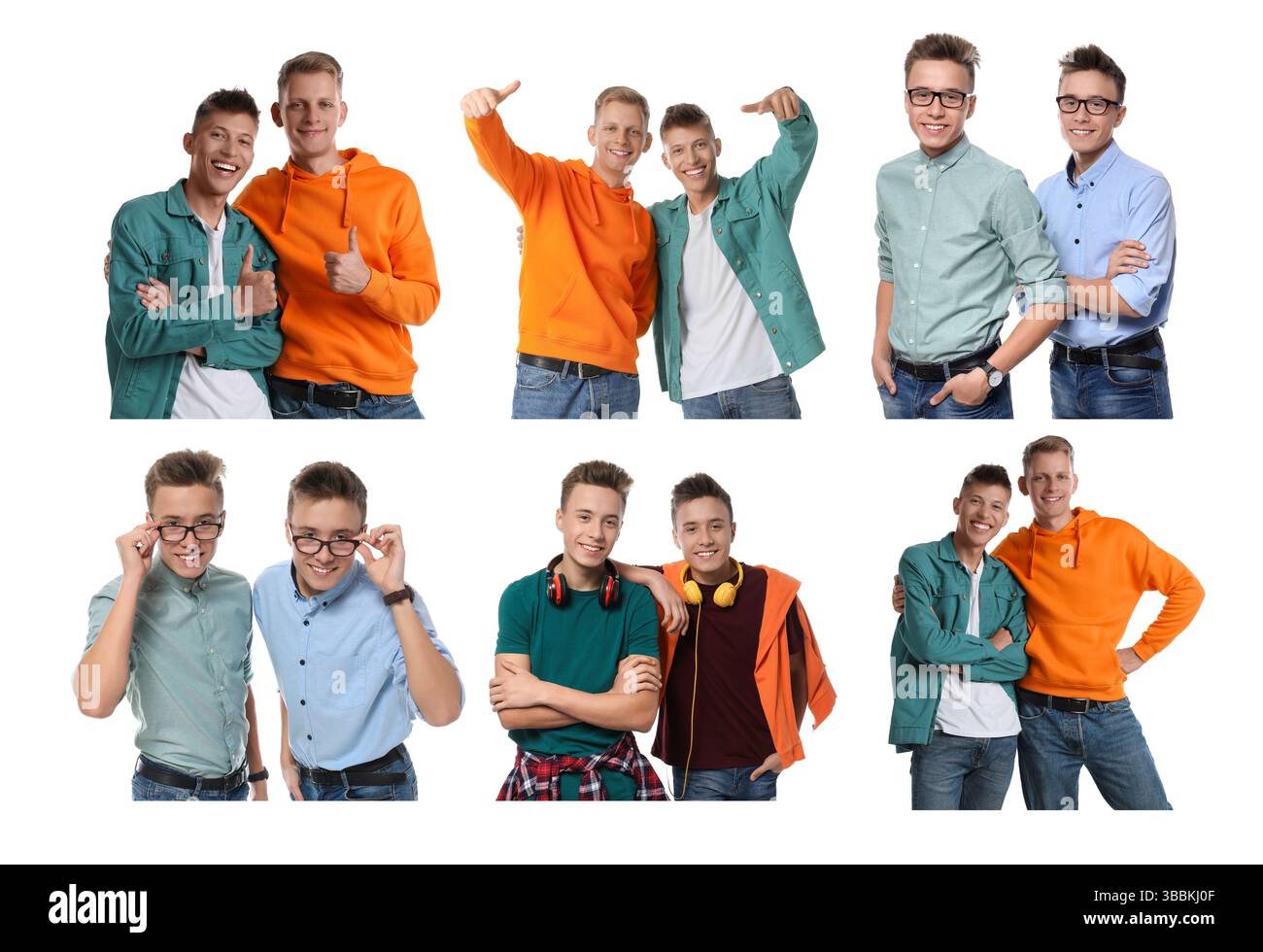Collage with photos of brothers on white background Stock Photo - Alamy