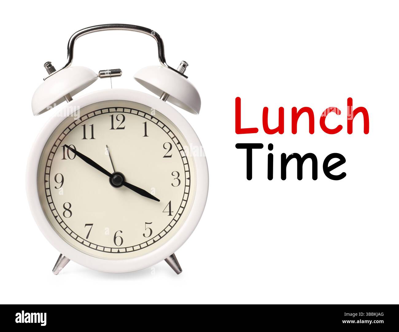 Alarm clock and words Lunch Time on white background Stock Photo - Alamy