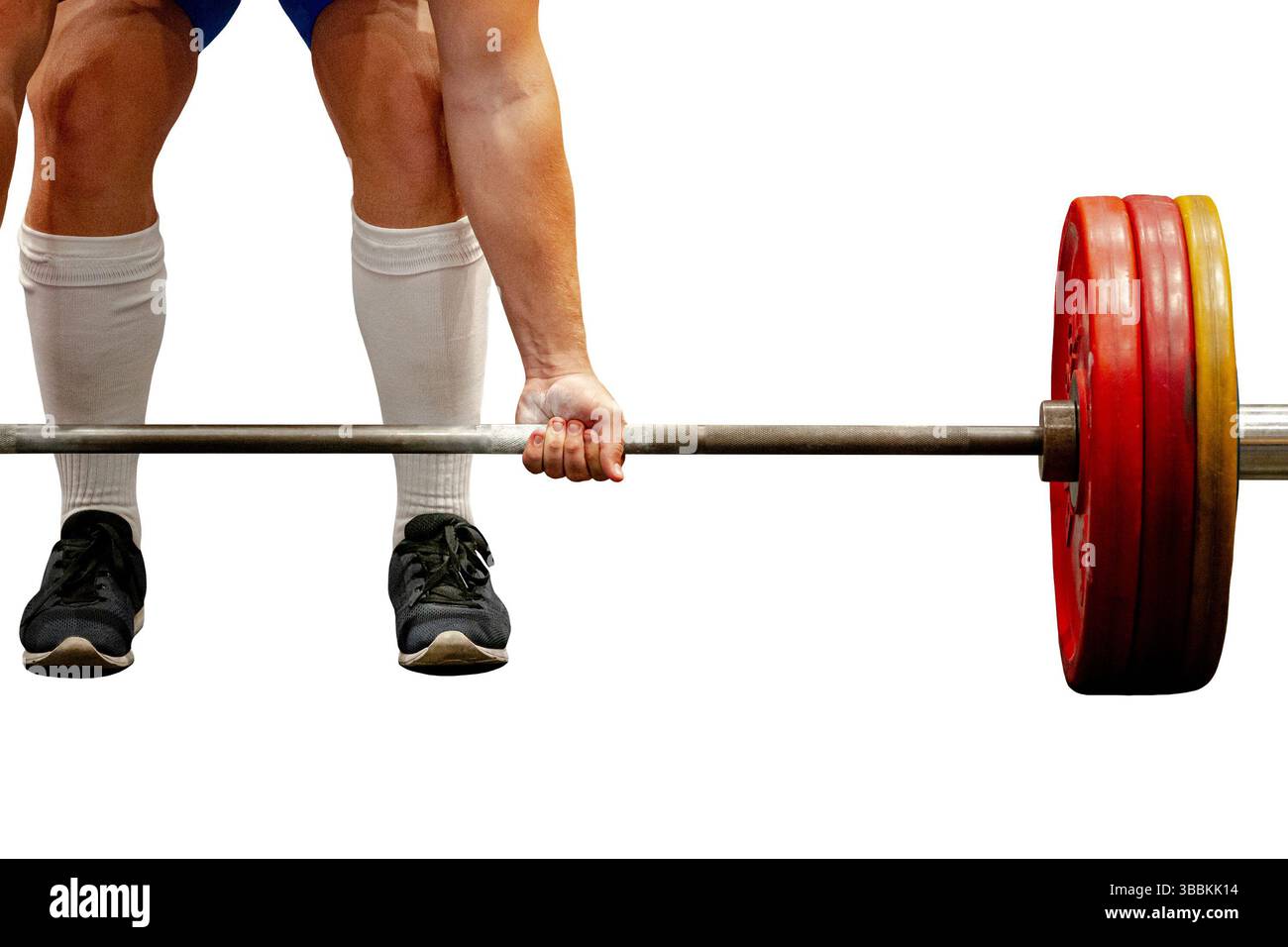 performing deadlift man athlete in powerlifting competition isolated on ...
