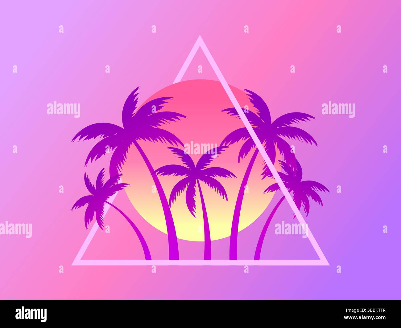 Palm trees at sunset retro sun in 80s style. Retro futuristic ...