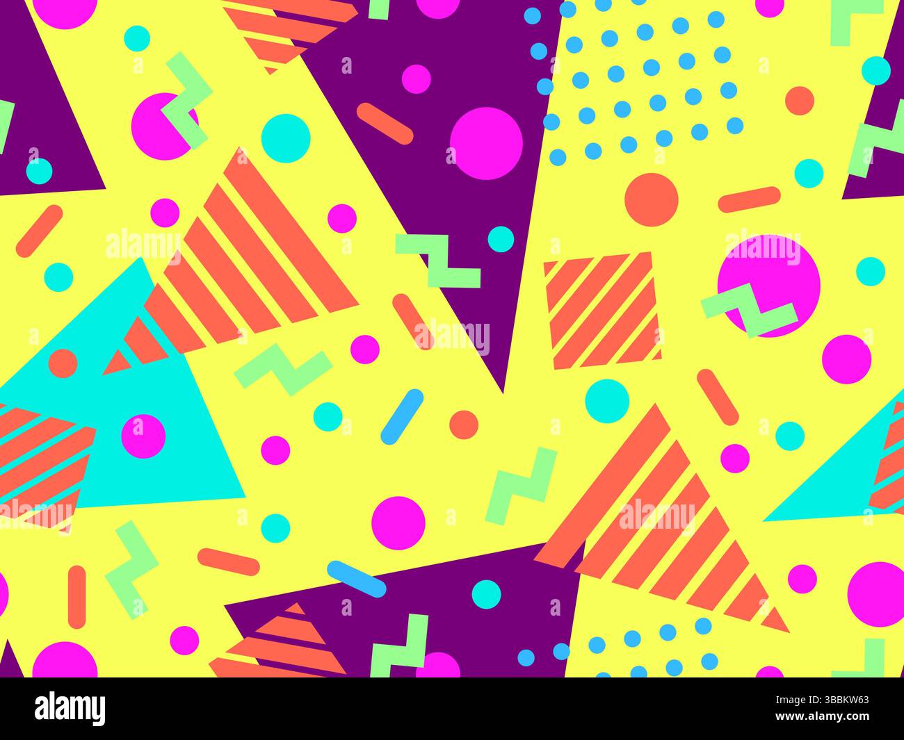 Geometric seamless pattern with memphis elements in 80s style. Colorful ...