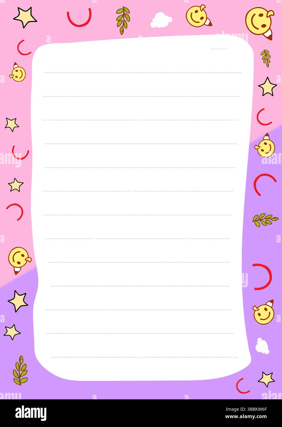 Adorable lined paper template featuring stars moons smiley faces and ...