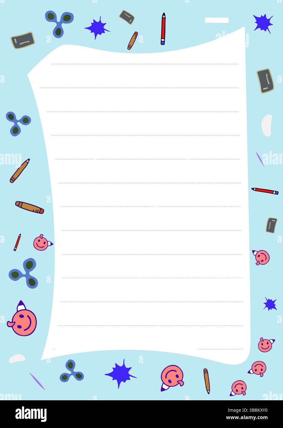 Back to school design element. Printable lined paper template decorated ...
