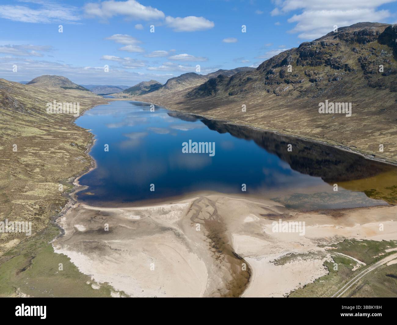 Low water level in Loch Earba in the scottish highlands, site of future ...