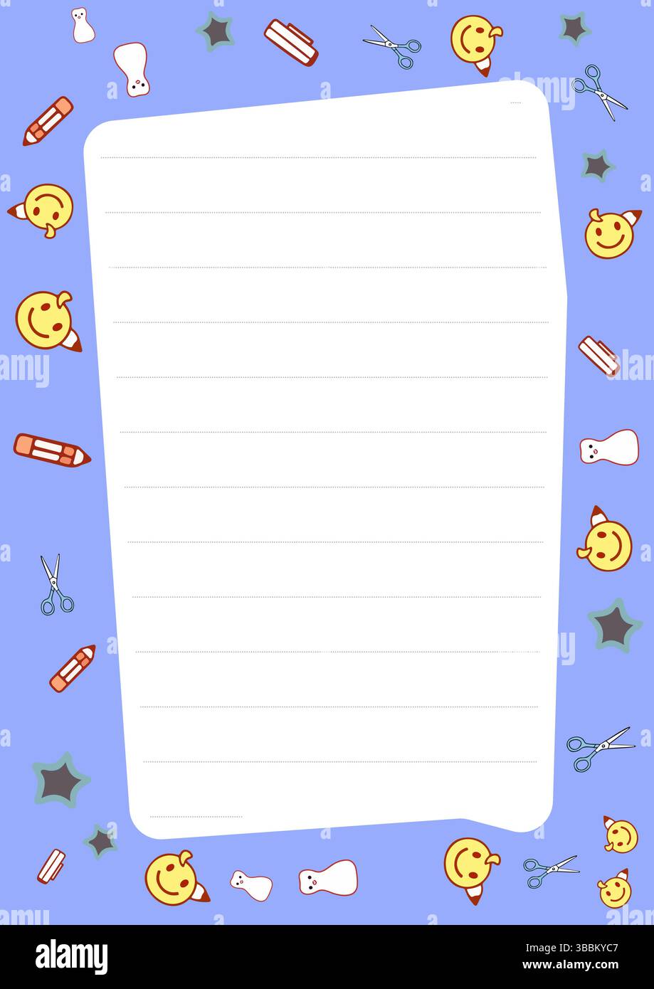 Cute stationery design featuring a lined notepad bordered by cheerful ...