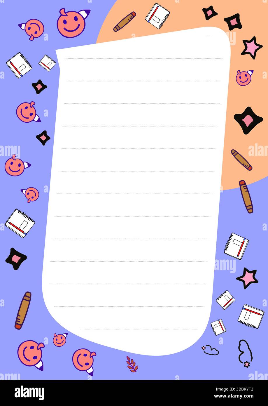 Cute stationery design featuring a lined notepad and playful doodles ...