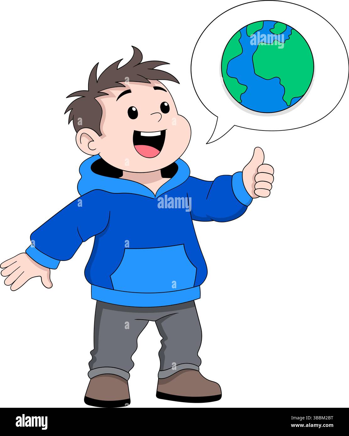 Cartoon illustration of a smiling boy in a blue hoodie giving a thumbs ...