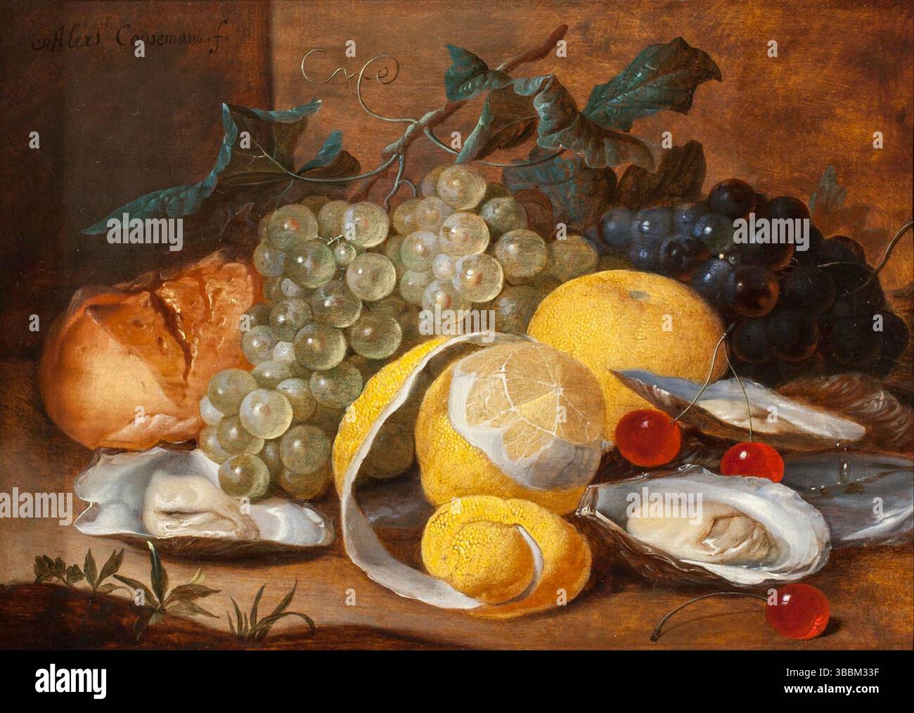 Alexander Coosemans - Still Life of Grapes, Lemons, Cherries, Oysters ...
