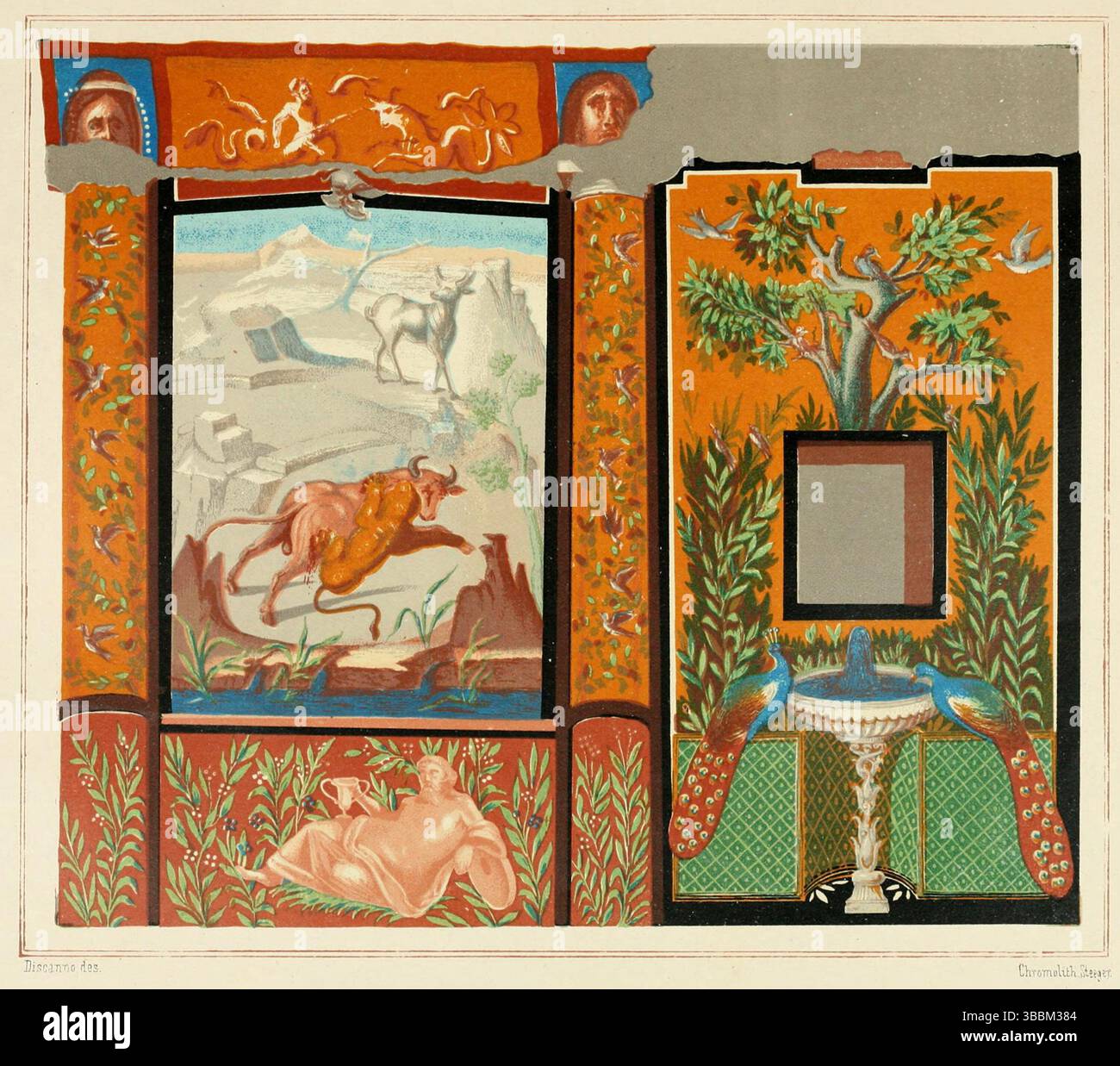 Fresco of Tiger attacking a bull from the peristyle of the House of the ...