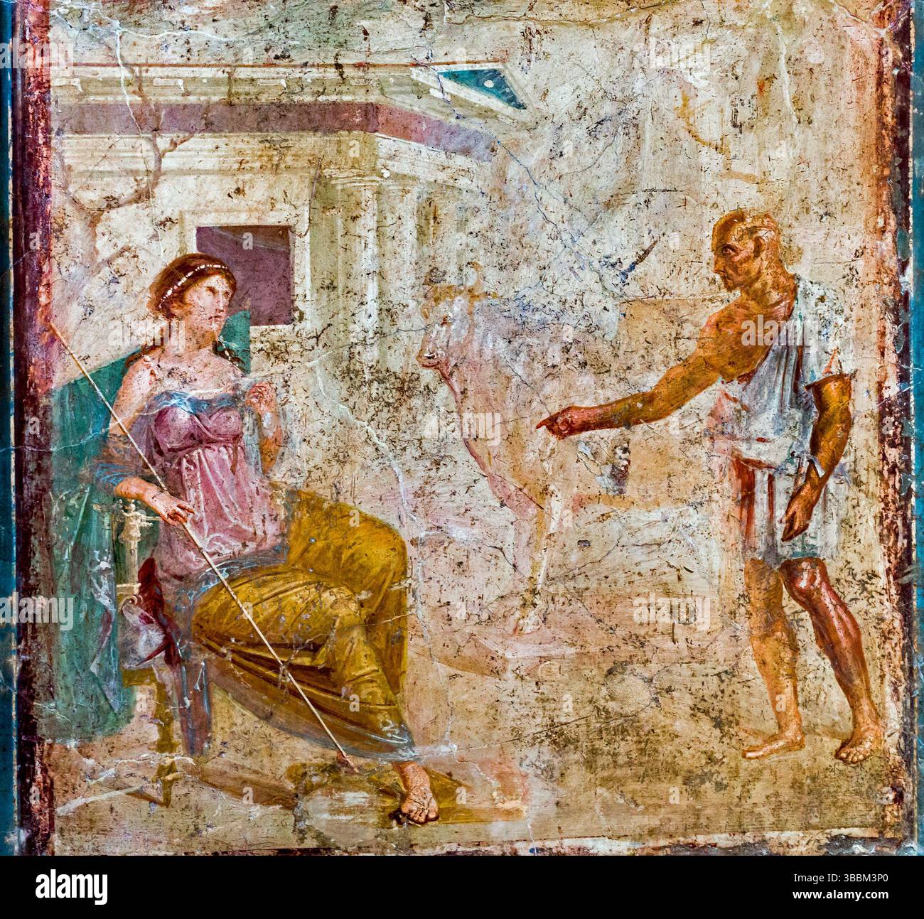 Daidalos presenting to Pasiphae the hollow statue of white cow Poseidon ...