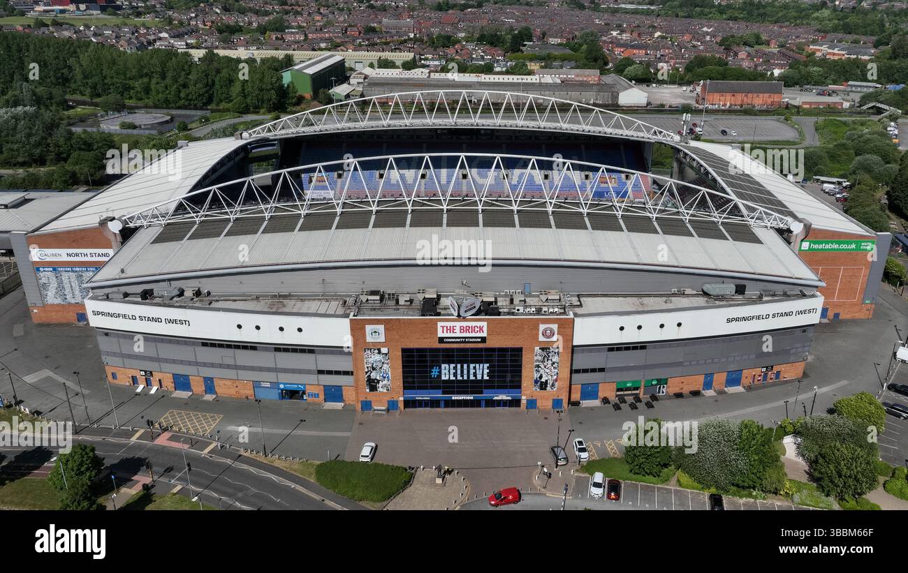 Wigan, UK. 16th May, 2025. An aerial view of The Brick Community ...