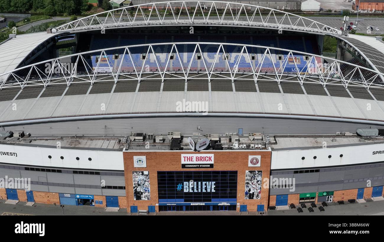 Wigan, UK. 16th May, 2025. An aerial view of The Brick Community ...