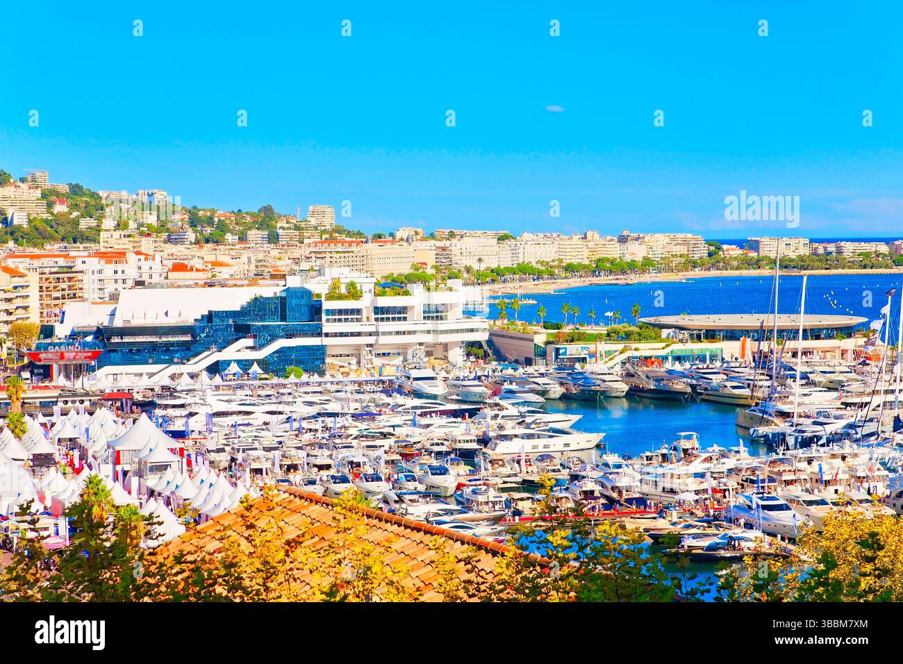 Panoramic view of Cannes city and harbor, French Riviera, France Stock ...