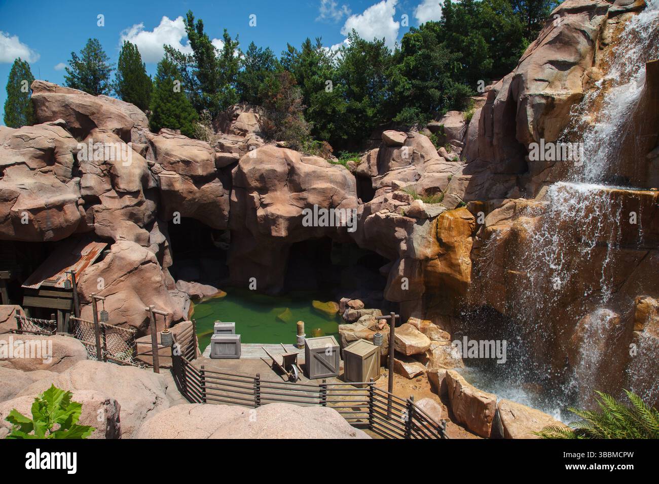 The Mountain and waterfall at Canada pavillon at Epcot amusement park ...